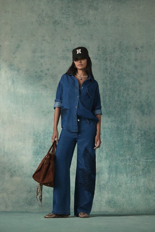 HUDSON JEANS Hudson Jeans Rylee Loose Palm Leaf Embroidered Trousers